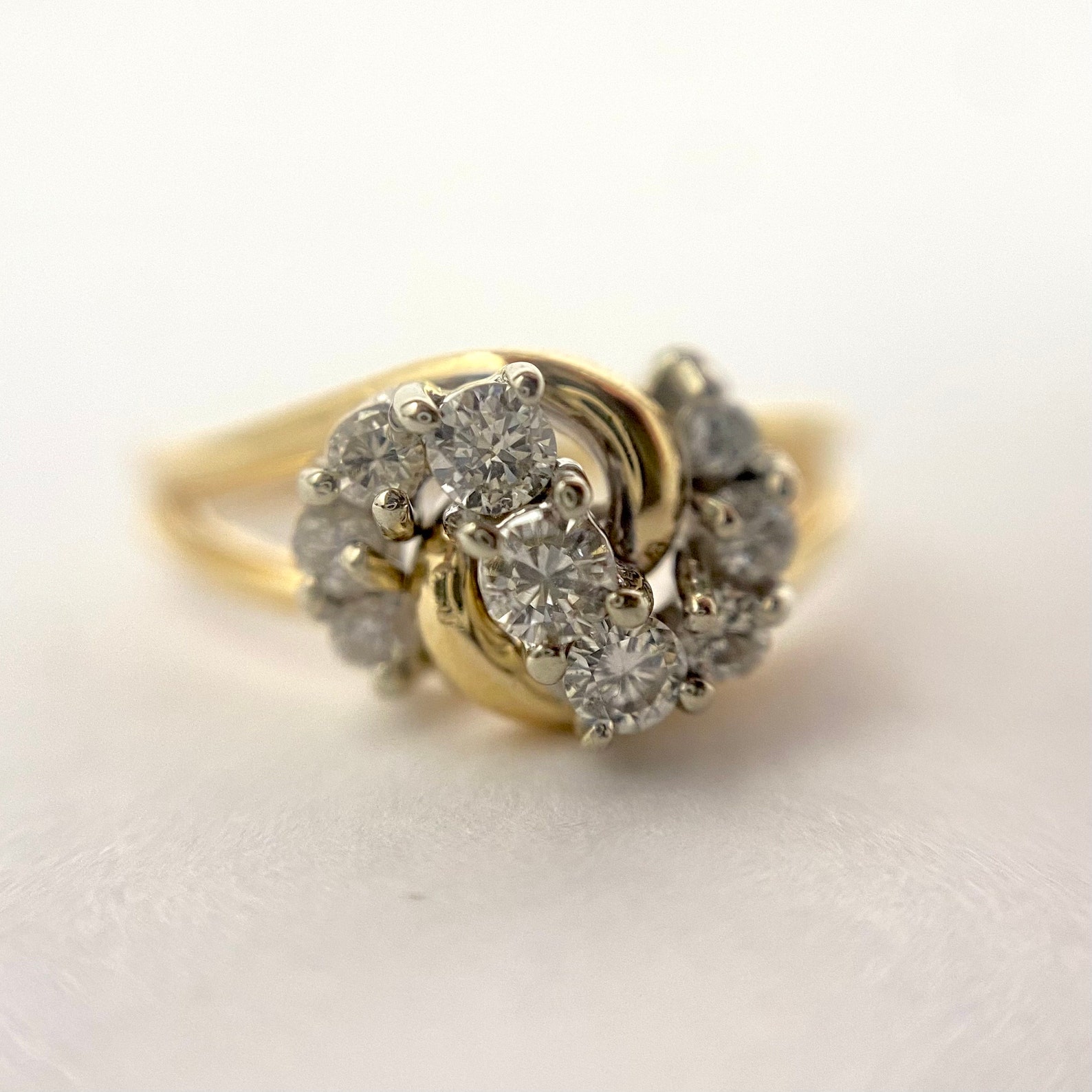 Vintage Swirl “S” Design Ring With Full Brilliant Cut Diamonds in 14k ...