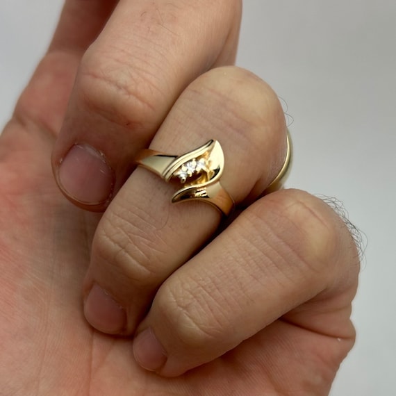 Vintage freeform design triple diamond ring in 14k ye… - Gem