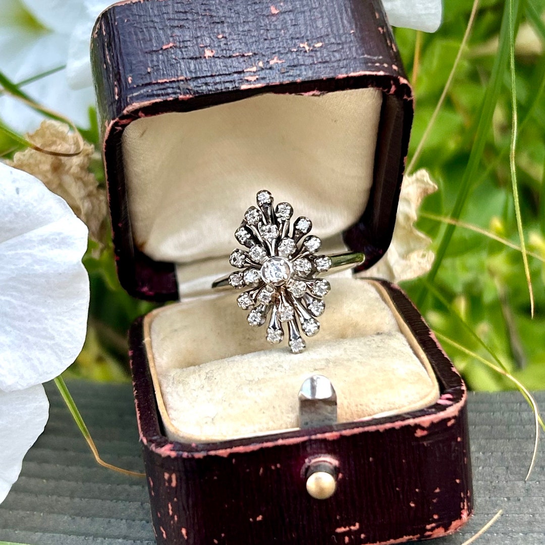 Vintage Diamond Starburst Cluster Statement Ring in 10K White Gold - Etsy