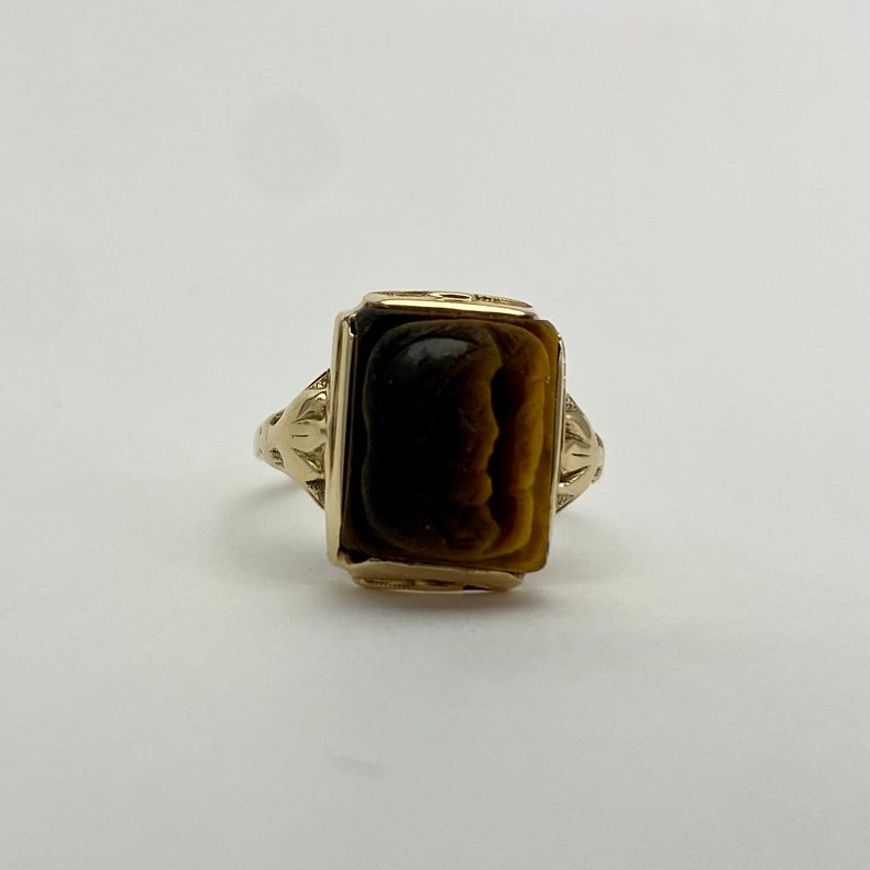 Vintage Mid-century Roman Soldier Tiger's Eye Double Cameo Ring in 10k ...