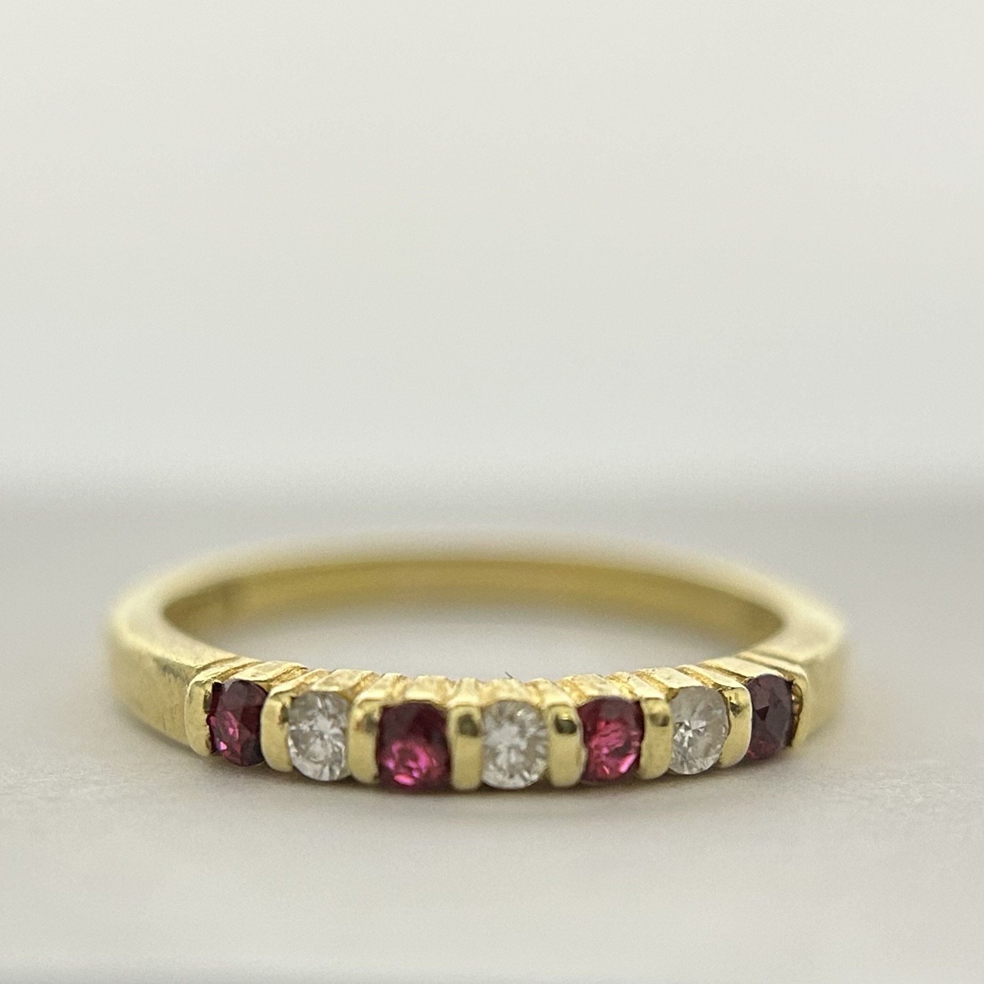 Vintage Designer Stackable Diamond and Ruby Band Ring in 18K Yellow ...