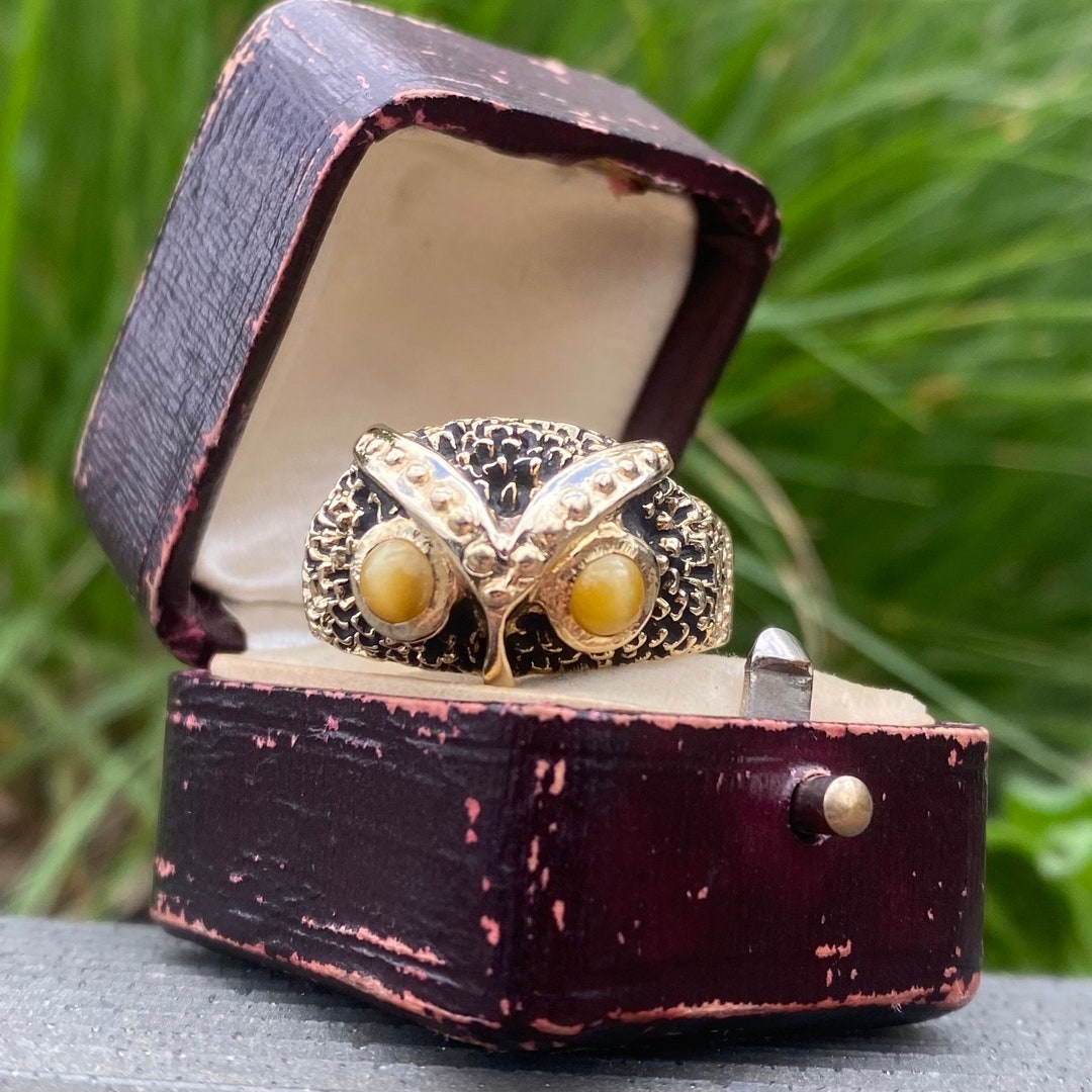 Vintage Buho (owl) Ring With Tiger's Eye in 14k Yellow Gold - Etsy