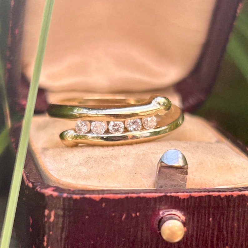 Vintage Bypass Style Tension Set Diamond Band Ring in 10k Yellow Gold ...