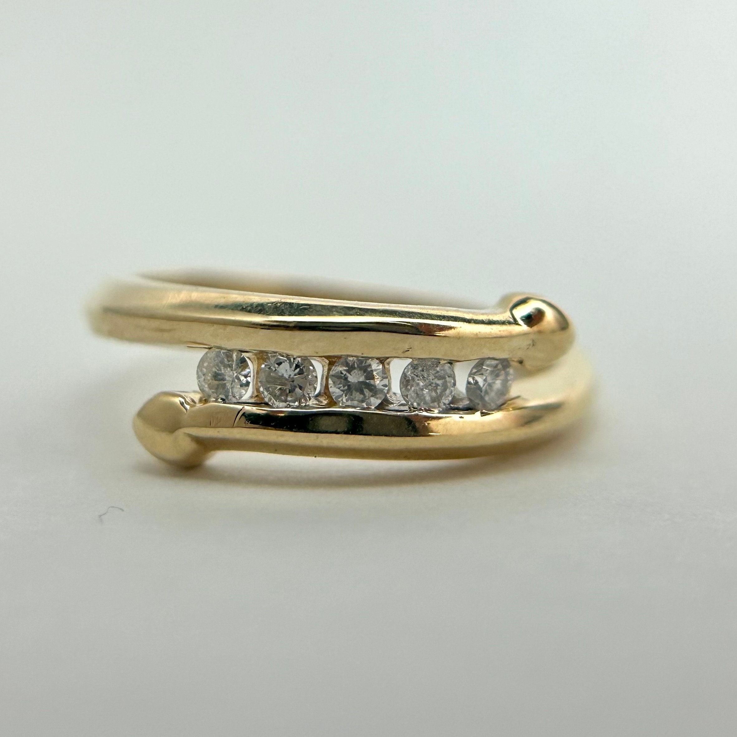 Vintage Bypass Style Tension Set Diamond Band Ring in 10k Yellow Gold ...
