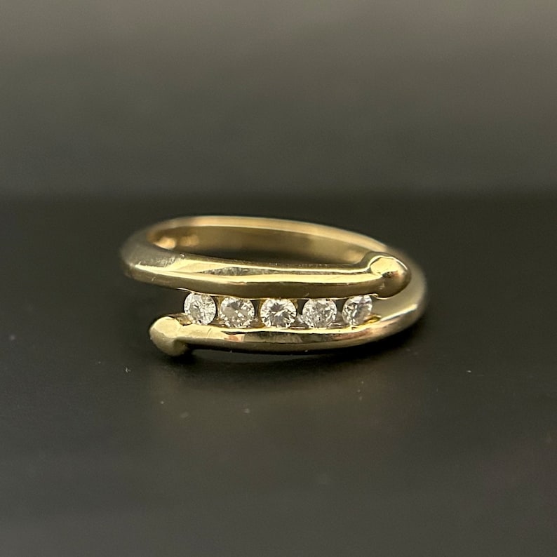 Vintage Bypass Style Tension Set Diamond Band Ring in 10k Yellow Gold ...