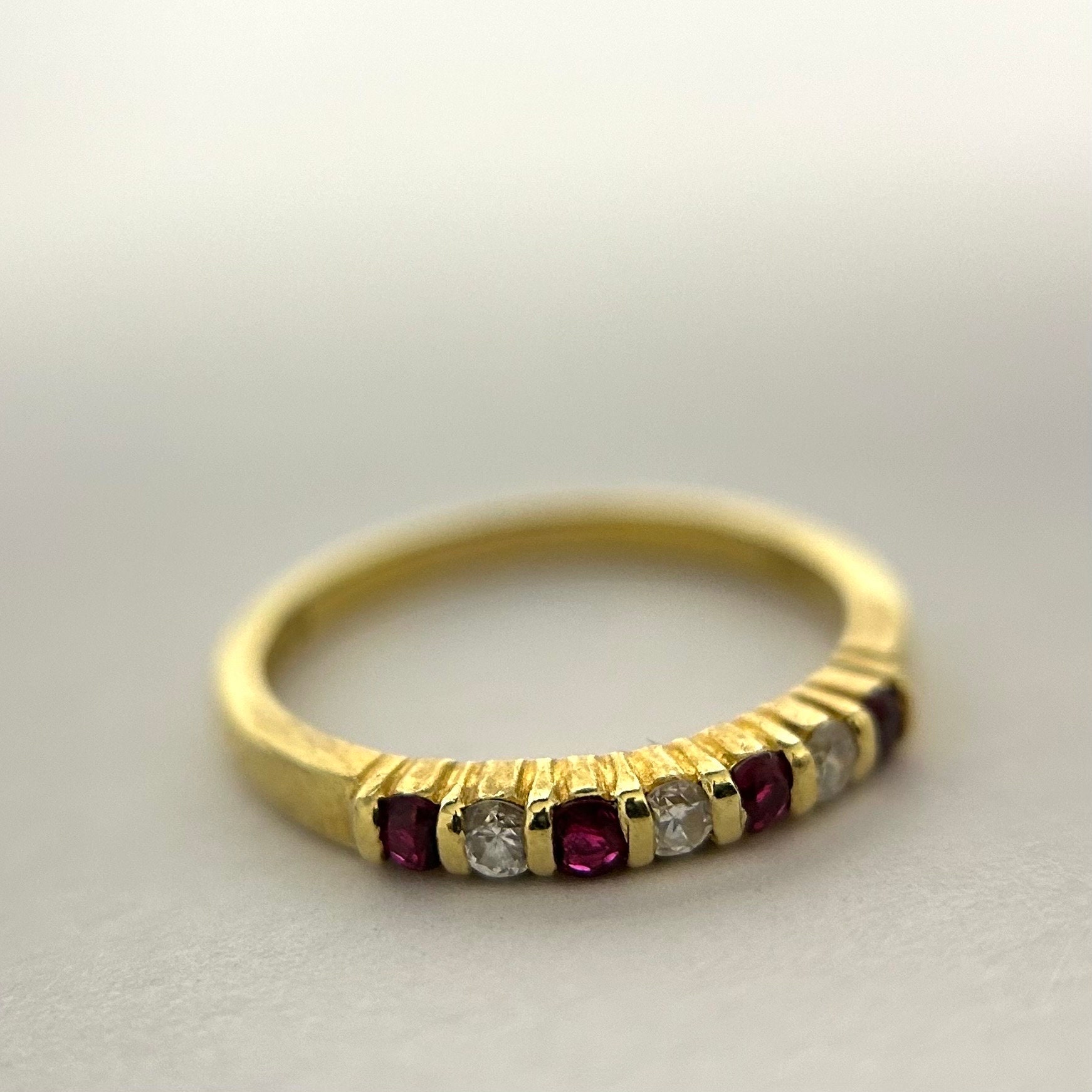 Vintage Designer Stackable Diamond and Ruby Band Ring in 18K Yellow ...