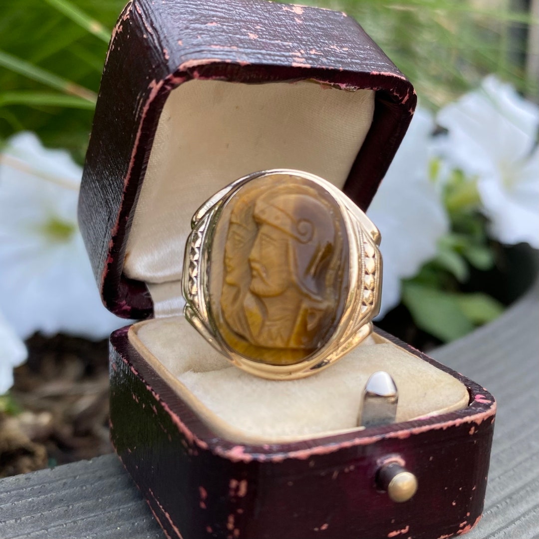 Vintage Mid-century Roman Soldier Carved Tiger's Eye Double Intaglio ...