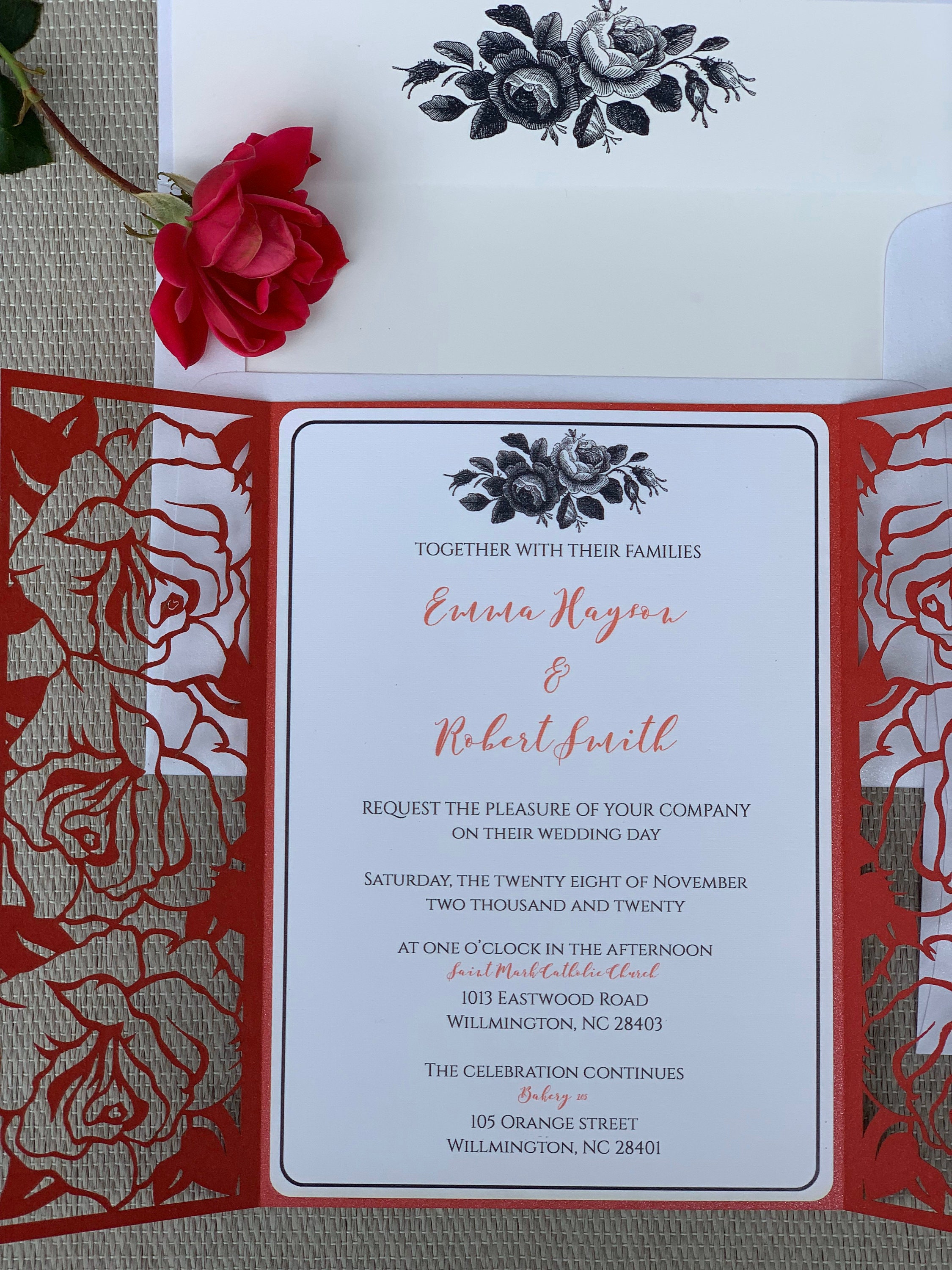Laser Cut Red Roses Wedding Invitation Laser Cut Flowers | Etsy