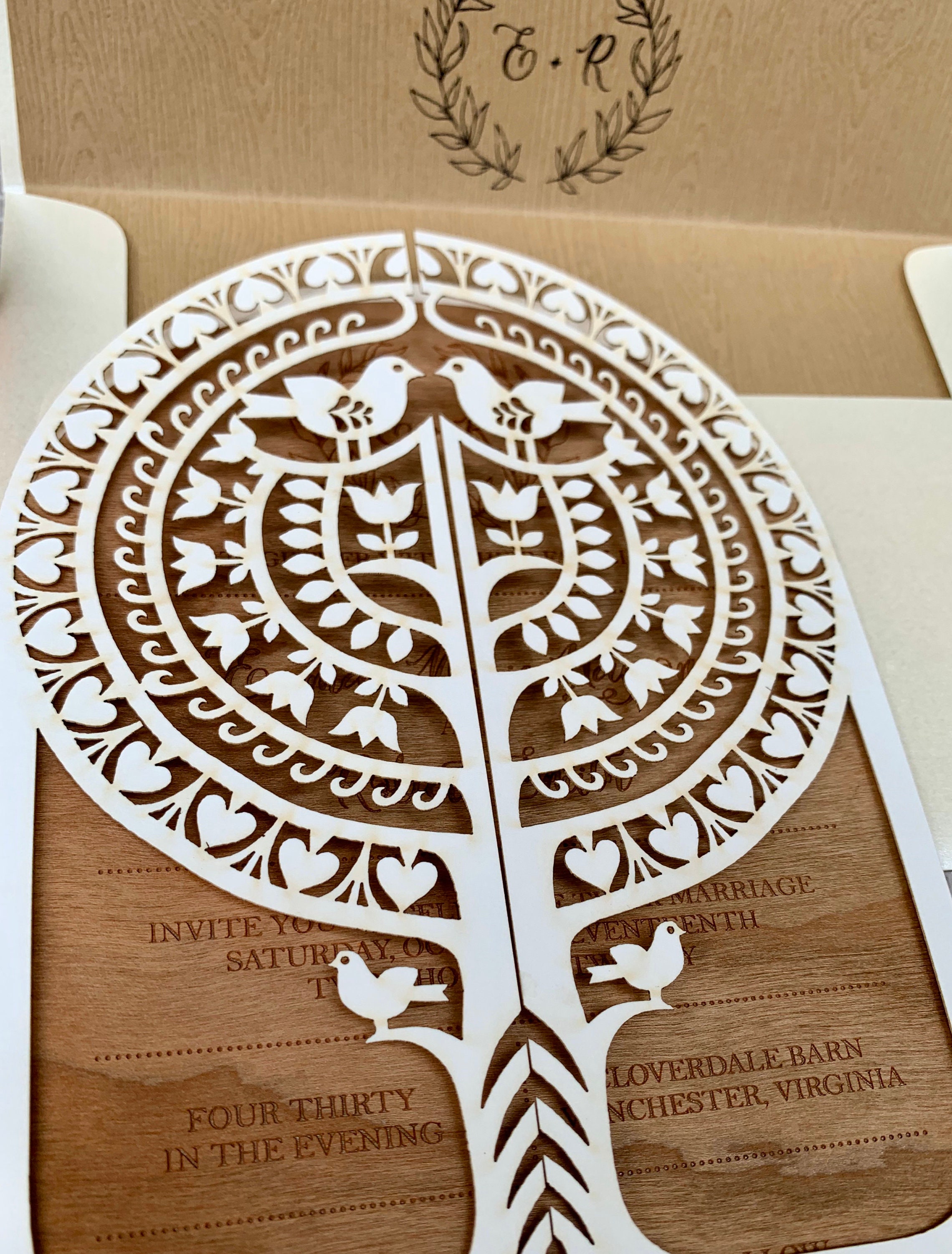 Laser Cut Rustic Tree Wedding Invitation Real Wood Veneer | Etsy