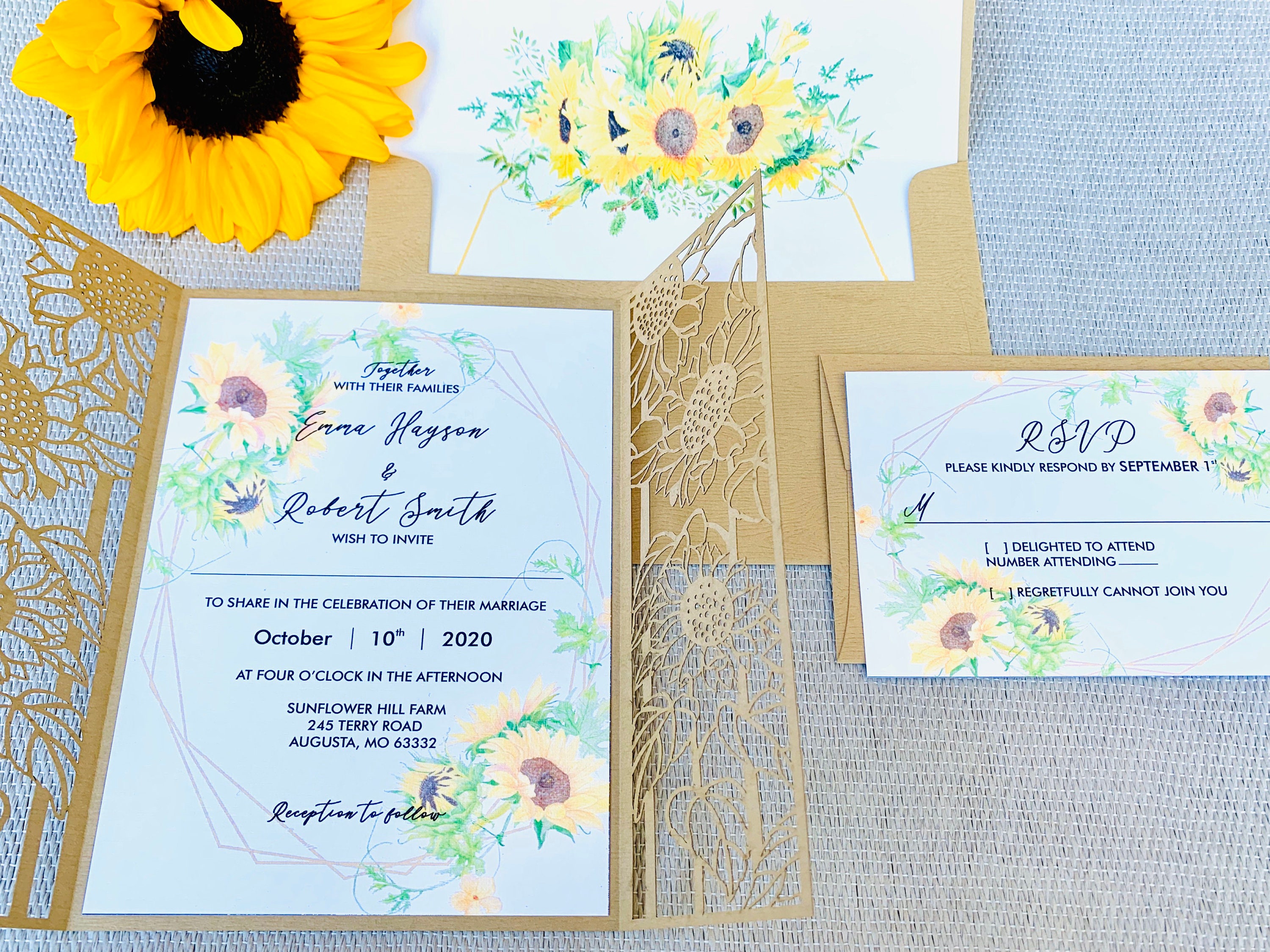 Sunflowers Theme Laser Cut Wedding Invitation Invitation With | Etsy
