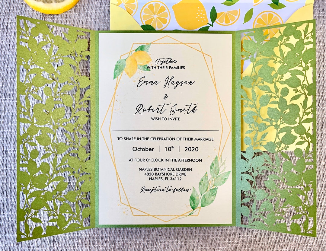 Lemon Theme Invitation, Laser Cut Wedding Invitation With Lemon Motif ...