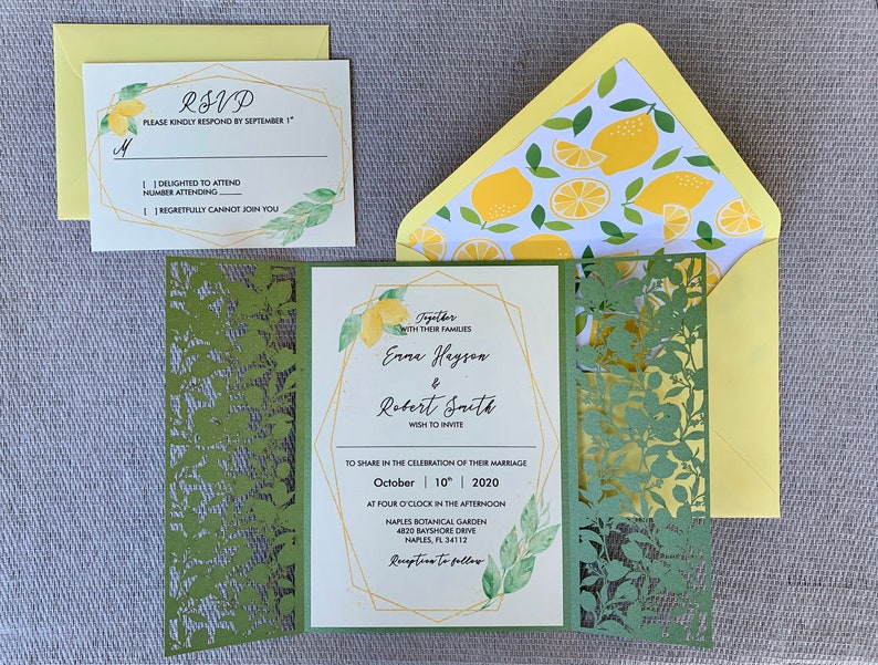 Lemon Theme Invitation Laser Cut Wedding Invitation With | Etsy