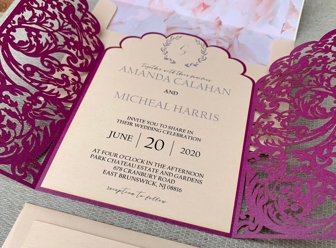 Laser Cut Vintage Floral Invitation, Laser Cut Invitation for Garden ...