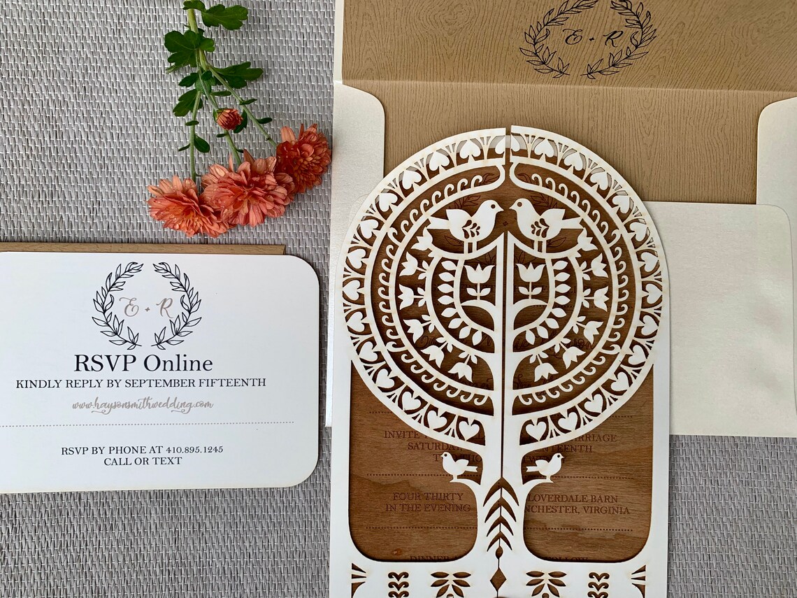 Laser Cut Rustic Tree Wedding Invitation Real Wood Veneer - Etsy