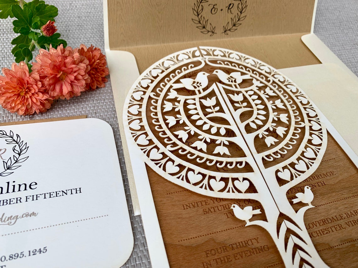 Laser Cut Rustic Tree Wedding Invitation Real Wood Veneer - Etsy