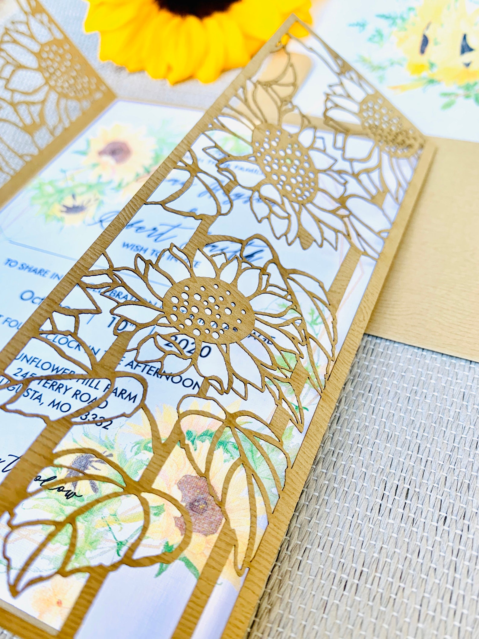 Sunflowers Theme Laser Cut Wedding Invitation Invitation With | Etsy