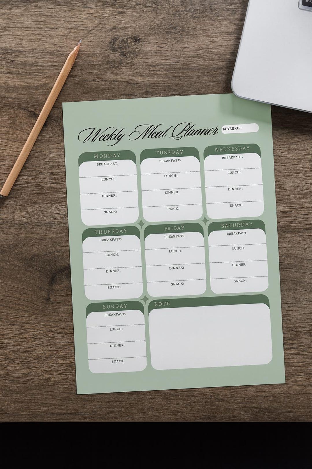 Minimalist Weekly Meal Planner: Printable Family Meal Prep PDF - Etsy