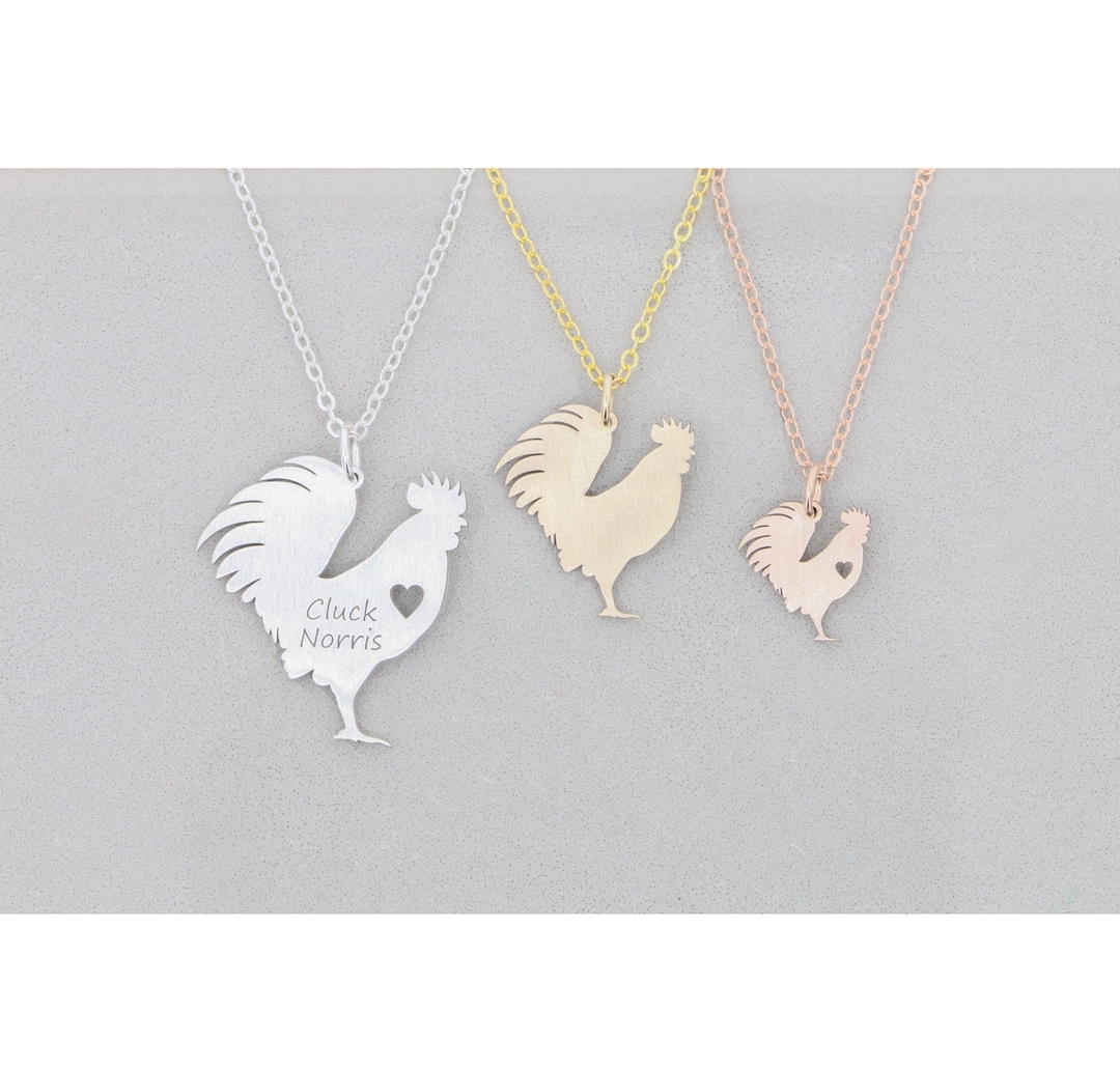Personalized Rooster Necklace: Sterling Silver Chicken Pendant, Farm ...