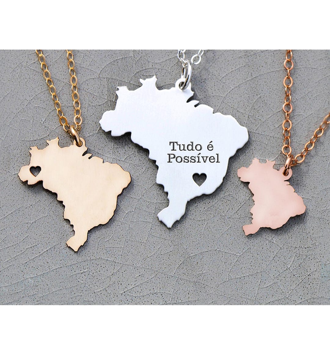 Brazil Necklace: Personalized Location Jewelry, Sterling Silver or Gold ...