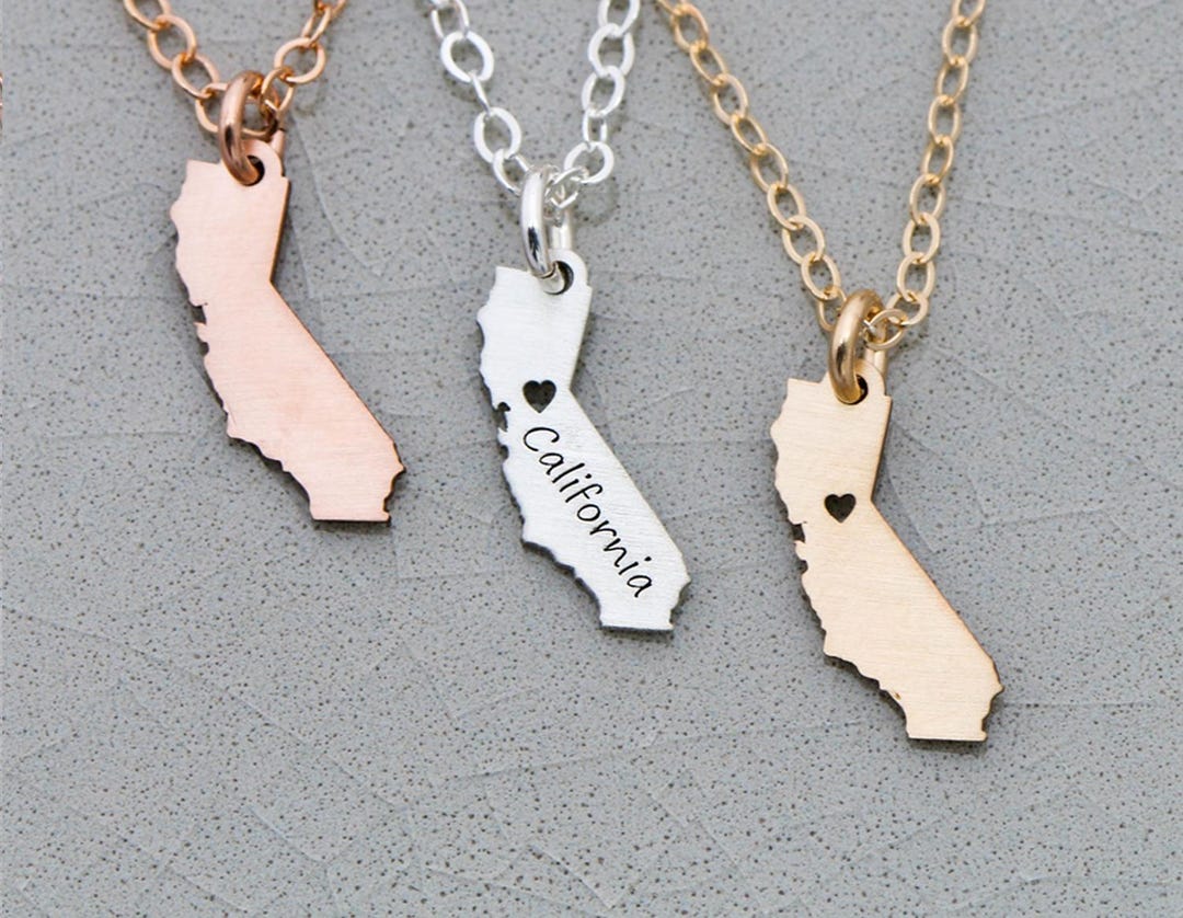 Personalized California State Necklace • Sterling Silver CA Charm - Etsy