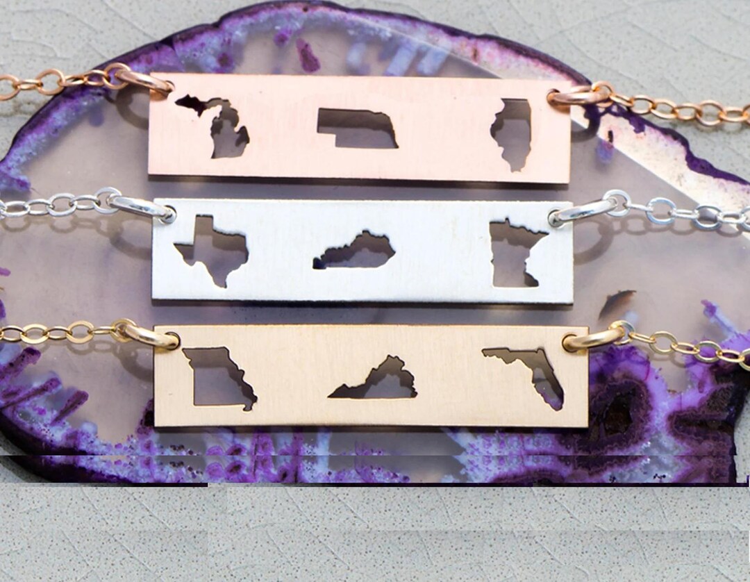 Custom State Map Necklace: Long Distance Gift, Sterling Silver - Etsy