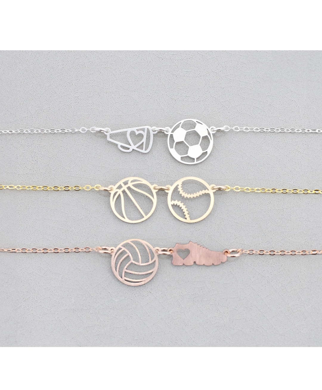 Sterling Silver Sports Charm Necklace: Volleyball, Baseball, Basketball ...