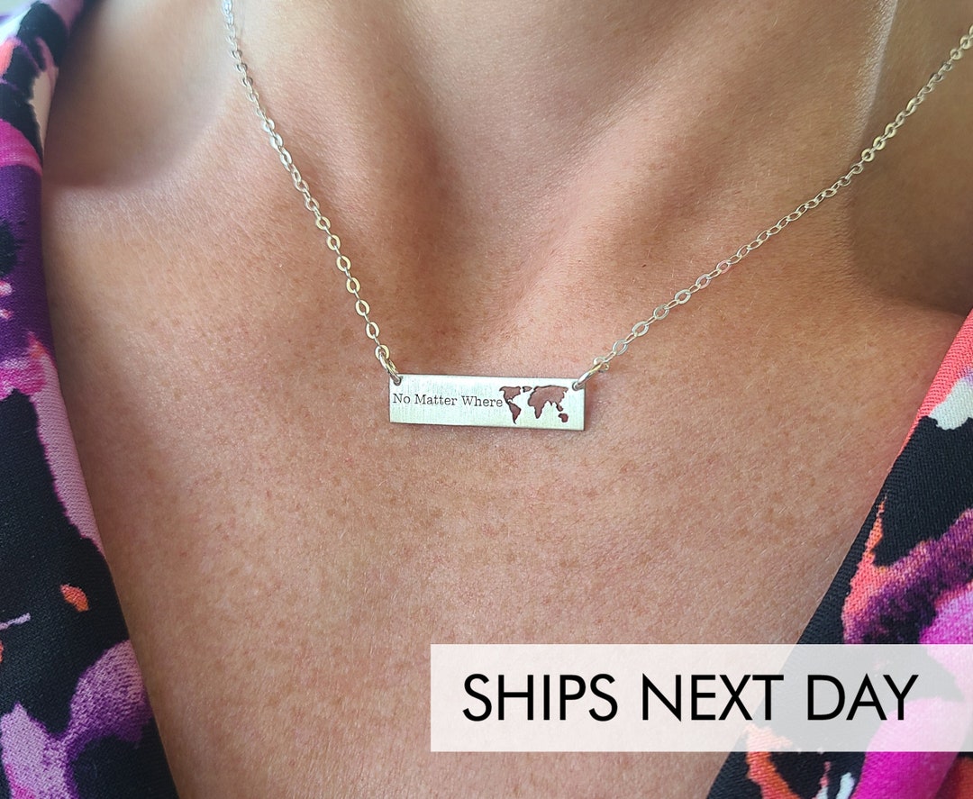 World Map Bar Necklace Travel Gift Wanderlust Jewelry World Traveler ...