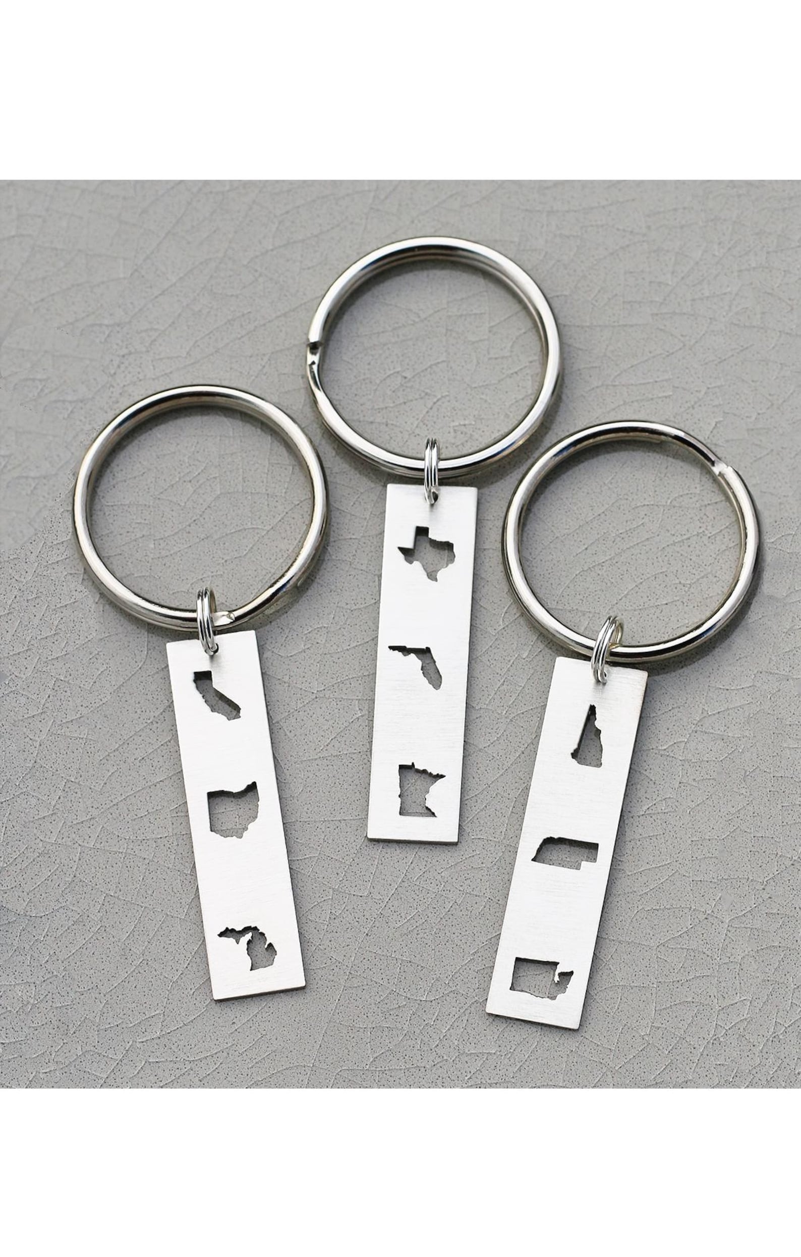Long Distance Friendship Gift • Sterling Silver Custom State Keychain ...