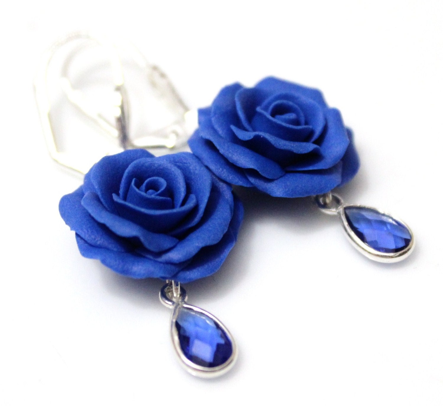 Blue Rose Drop Earrings Royal Blue flower drop earrings Blue | Etsy