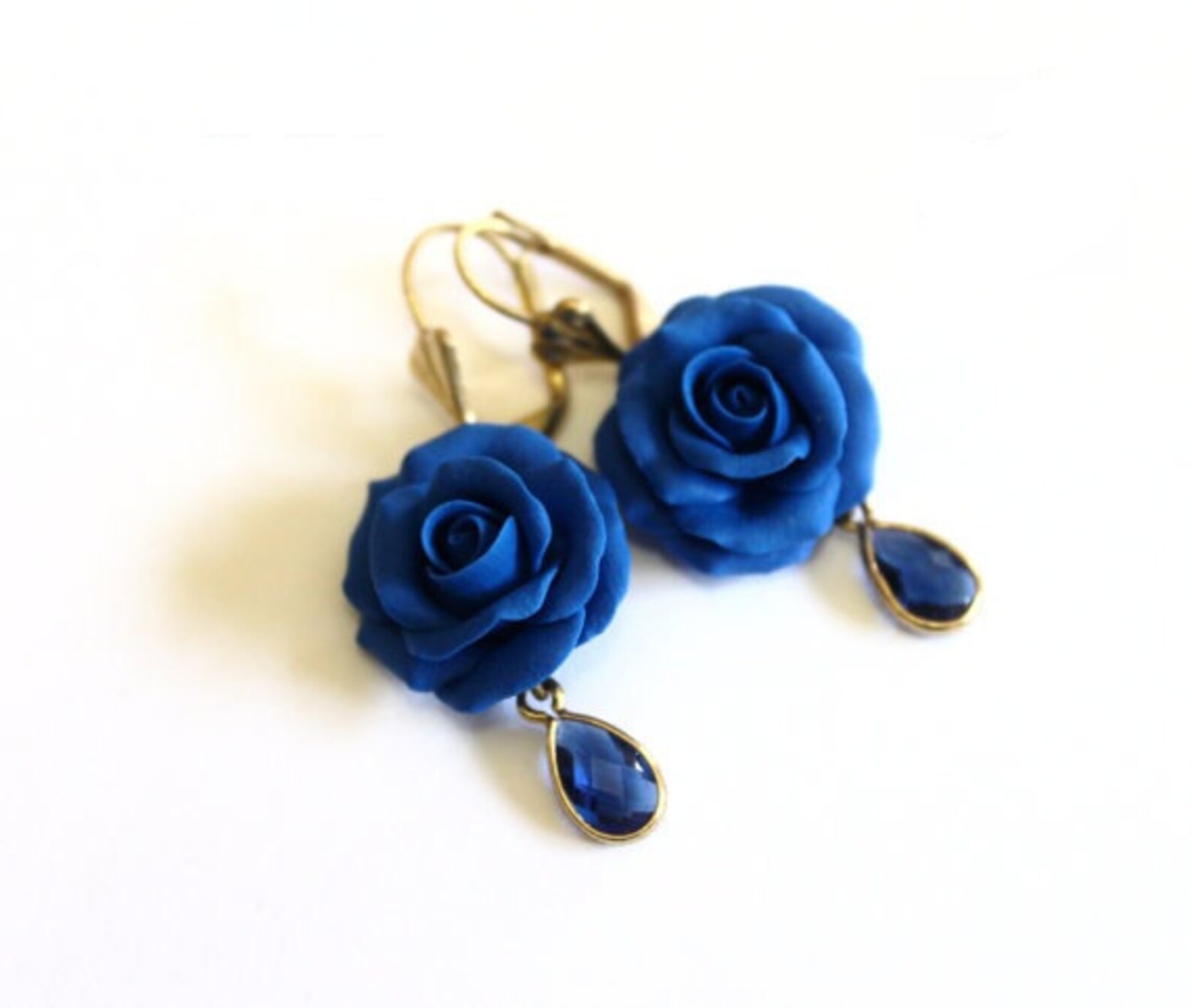 Blue Rose Drop Earrings Royal Blue Flower Drop Earrings Blue - Etsy