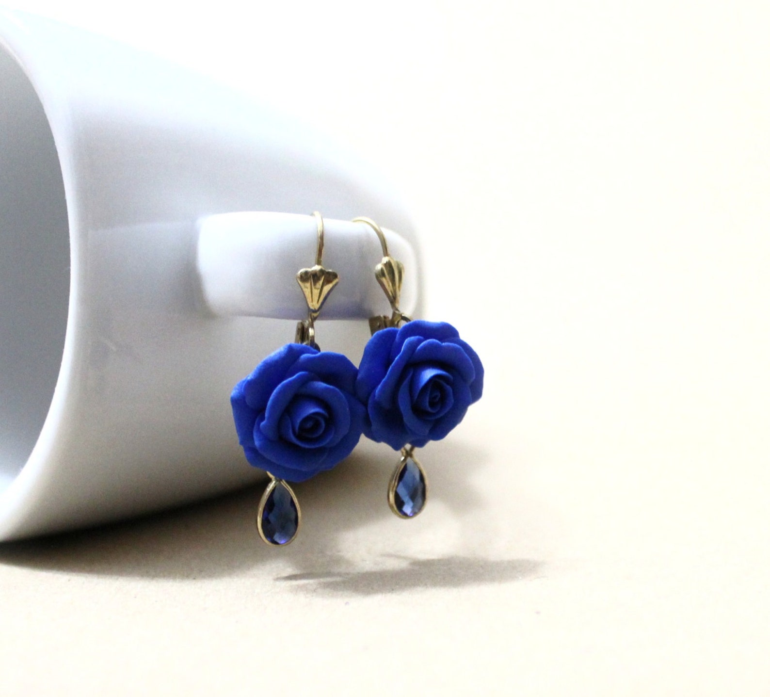 Blue Rose Drop Earrings Royal Blue Flower Drop Earrings Blue - Etsy