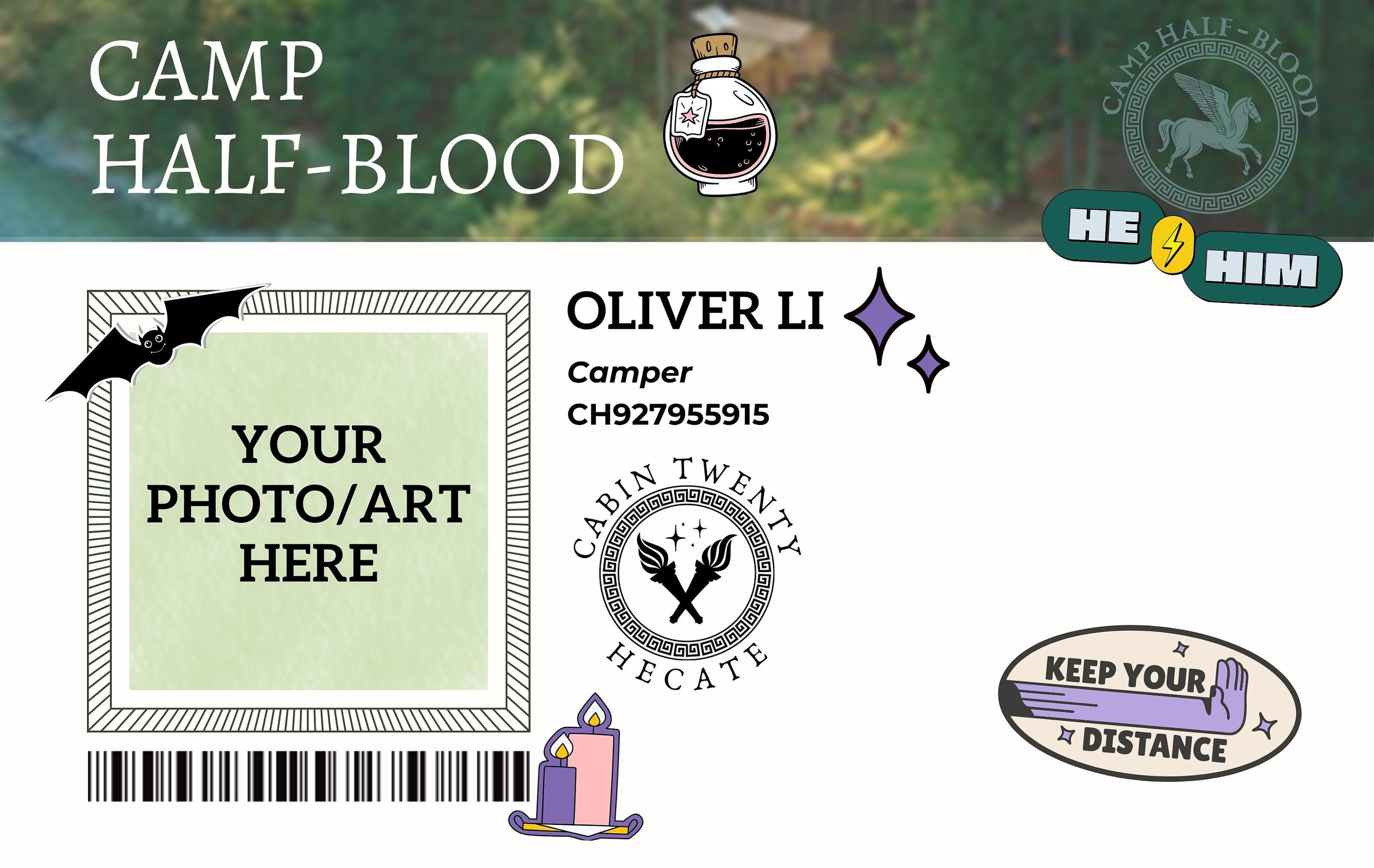 Custom Camp Half-blood ID Card DIGITAL DOWNLOAD Percy Jackson ...
