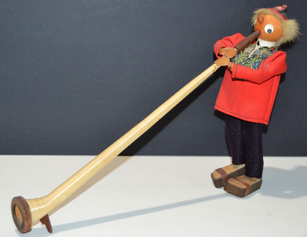 Vintage Casi Boy Anri, Swiss Alphorn Player W/horn Wood Figurine, C ...