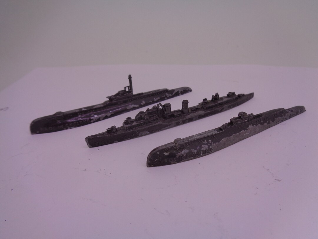 3x Vintage Timpo Toys Ships Waterline Miniature Model White Metal ...