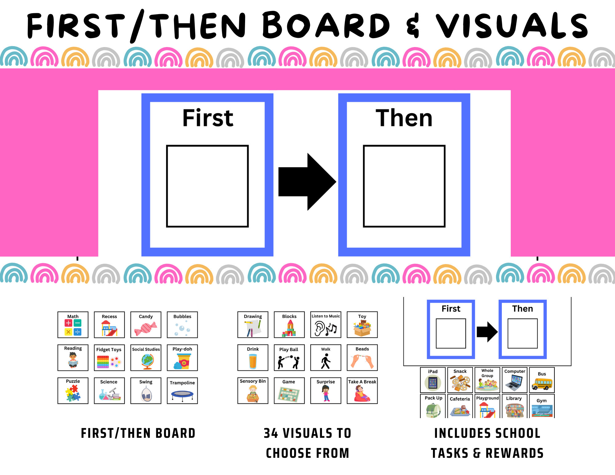 First/then Board With Visual Cards Autism, Special Education, Daily ...