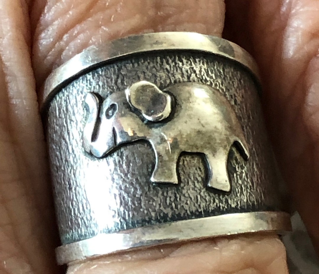 Elephant Band Ring in Sterling Silver That Tapers to the Back a Raised ...