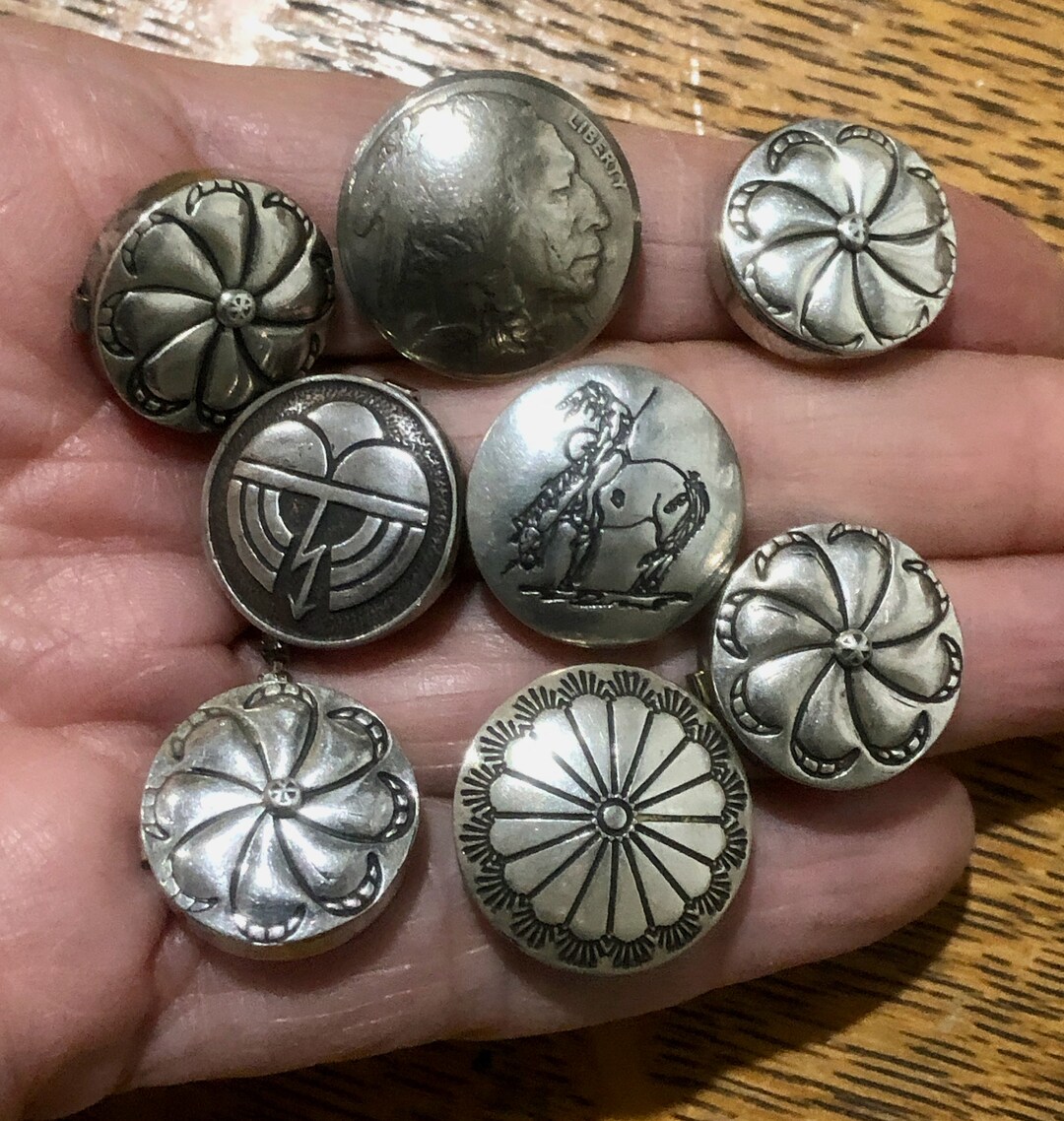 8 Native American Button Covers 1 Buffalo Head Nickel W/ Chief 1 End of ...