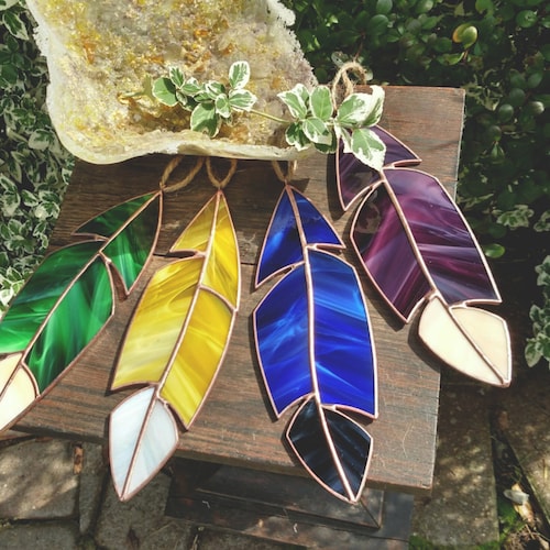 Medium Handmade Stained Glass Feather - Etsy