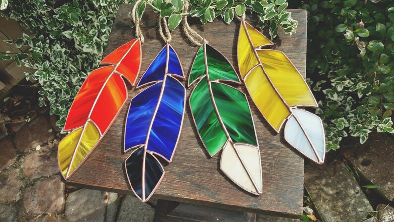 Medium Handmade Stained Glass Feather - Etsy