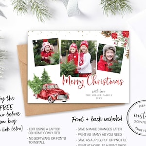 Truck Photo Christmas Card Template, Instant Download, Printable ...