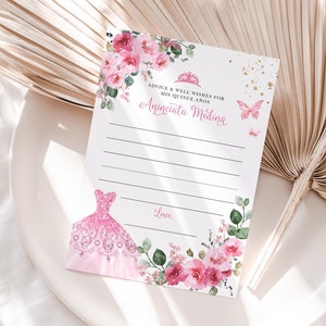 Quinceanera Pink Advice and Well Wishes Cards Printed, Mis Quince Anos ...