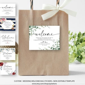 Greenery Wedding Welcome Bag Stickers Printed, Welcome Bag for Hotel ...