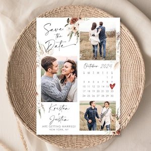 Boho Save the Date Card Template With Photo and Calendar, Fall Autumn ...