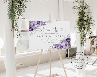 Lavender Wedding Welcome Sign Printed, Lilac Floral Wedding Welcome ...