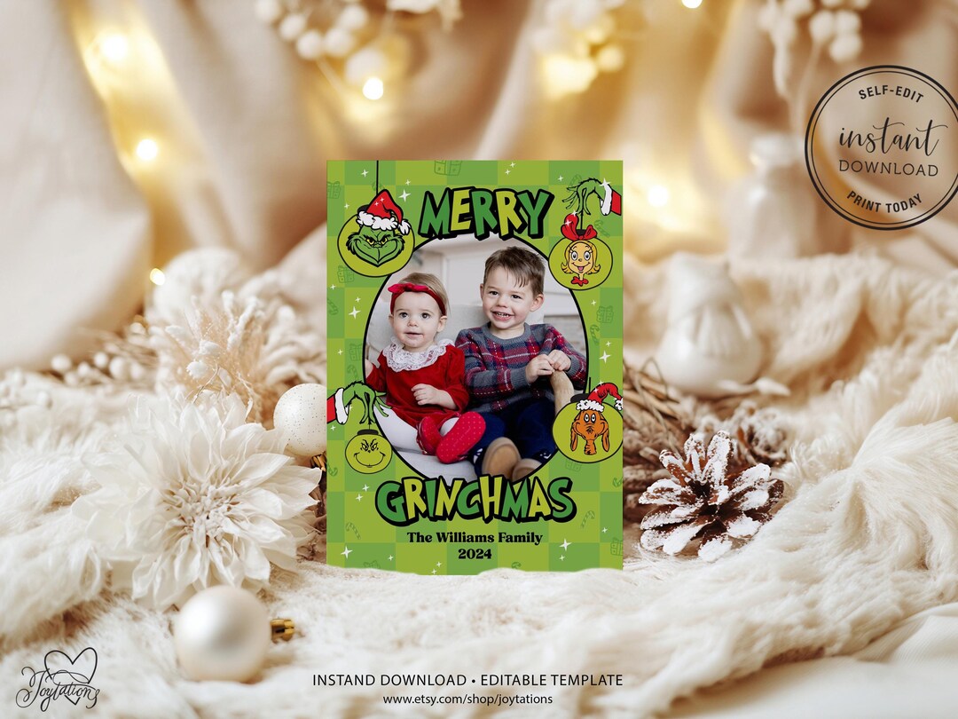 The Grinch Christmas Photo Card Template Editable Grinch Personalized ...
