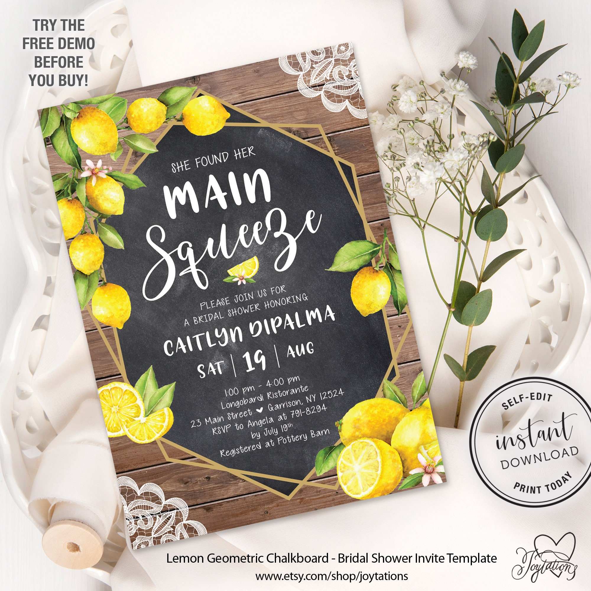 Lemon Bridal Shower Invitation Template Instant Download | Etsy