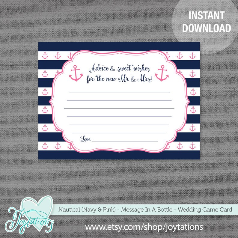 Nautical Navy and Pink Message in A Bottle for the New Mr and | Etsy