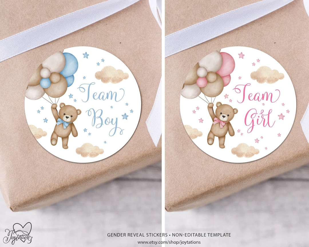 Teddy Bear Gender Reveal Voting Stickers Printed, Gender Reveal Blue ...