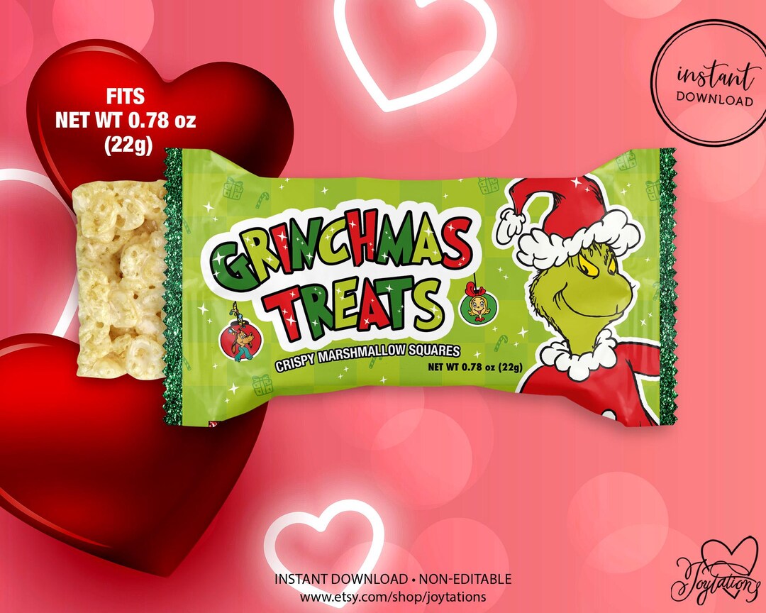 The Grinch Christmas Rice Krispies Treats Wrapper Digital File, Grinch ...