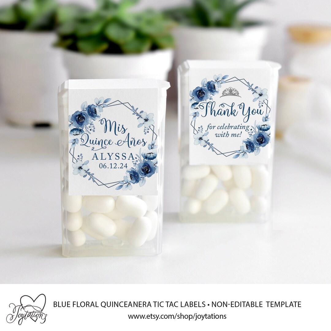Blue Floral Quinceañera Tic Tac Labels Printed, Mis XV Años, Mis Quince ...